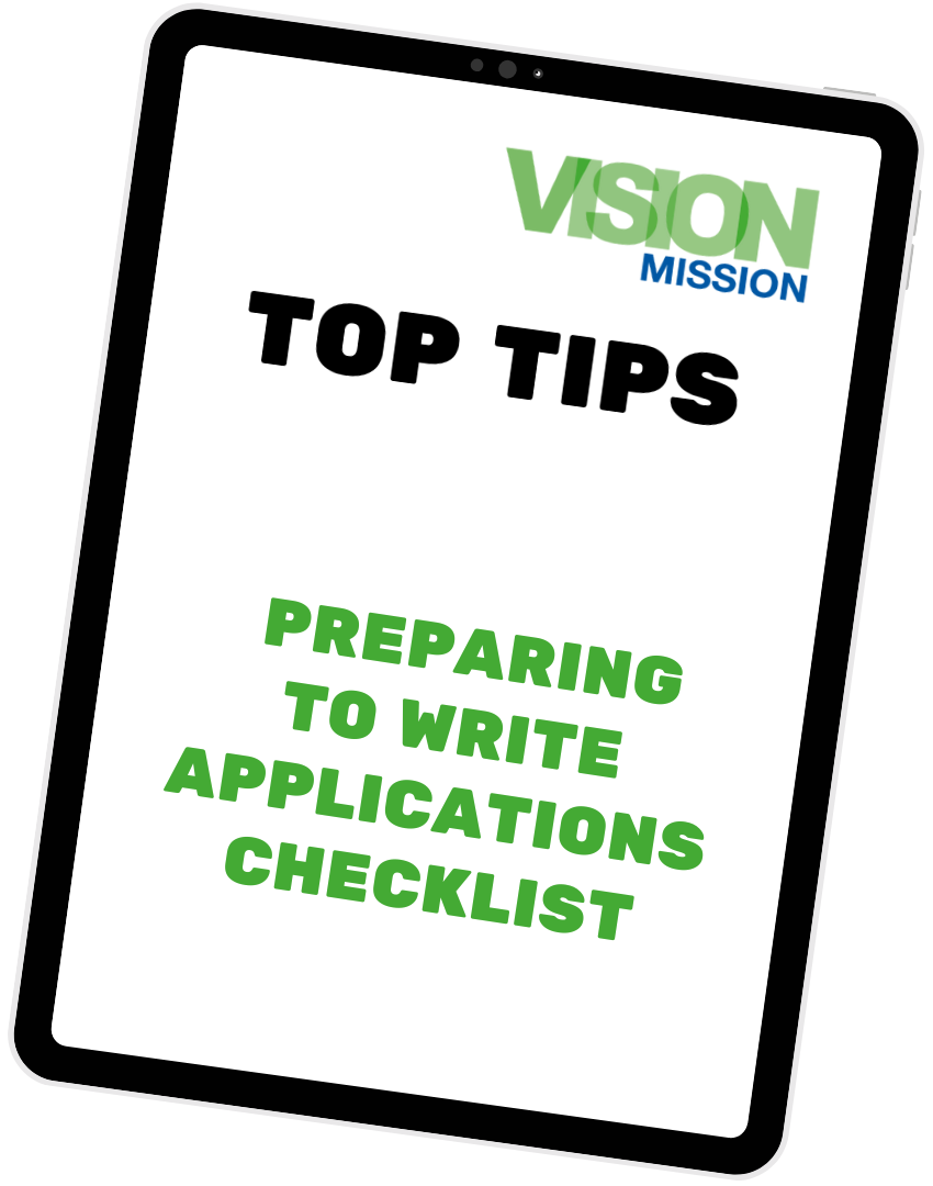 Preparing to write funding applications - Vision Mission